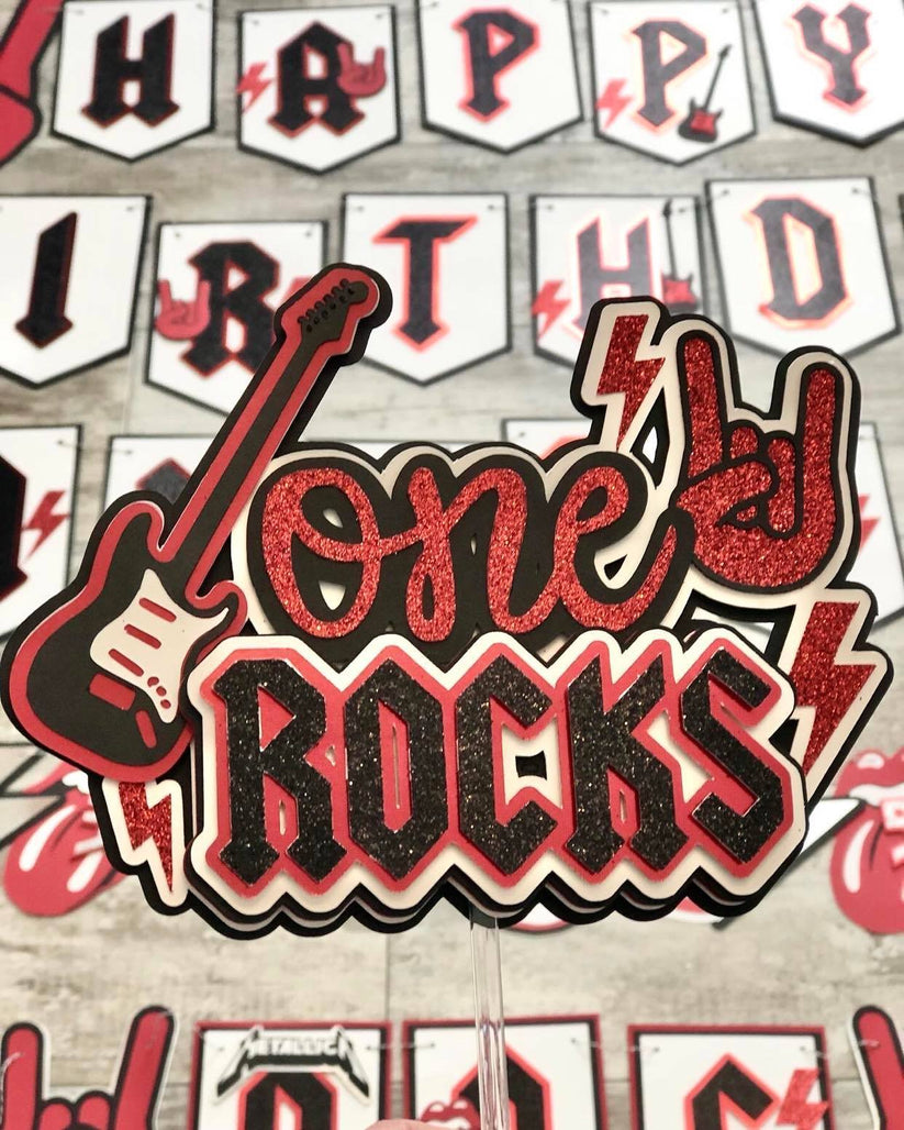 One Rocks Rock N Roll Theme Cake Topper – Beautiful Chaos Banners